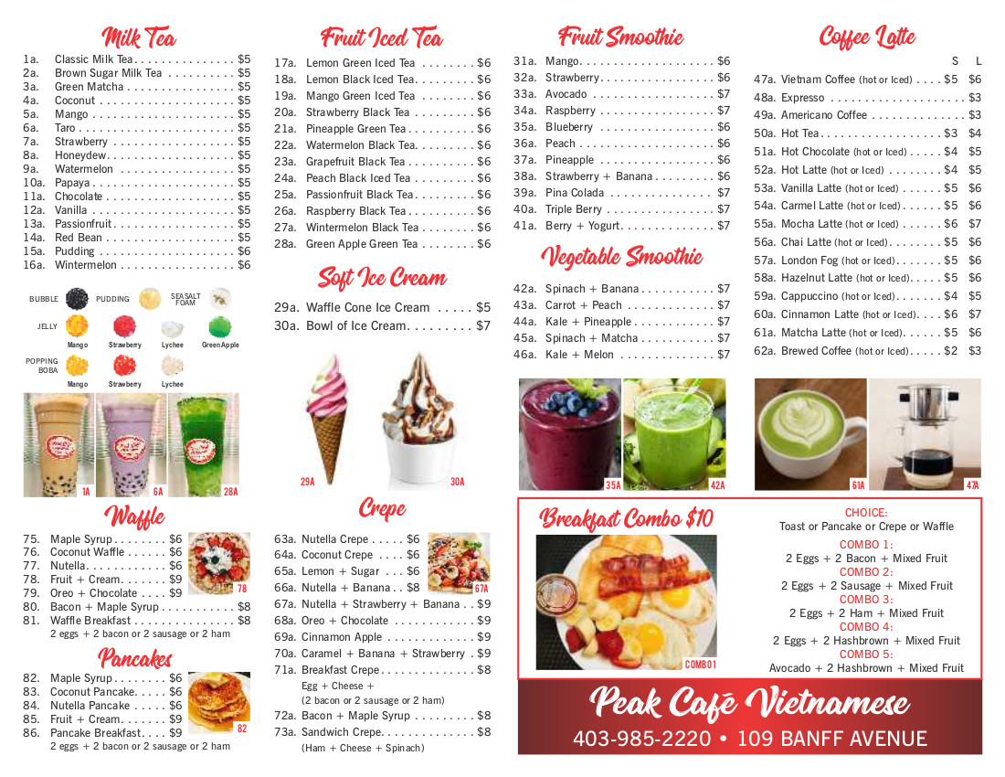 Menu - Peak Cafe Banff